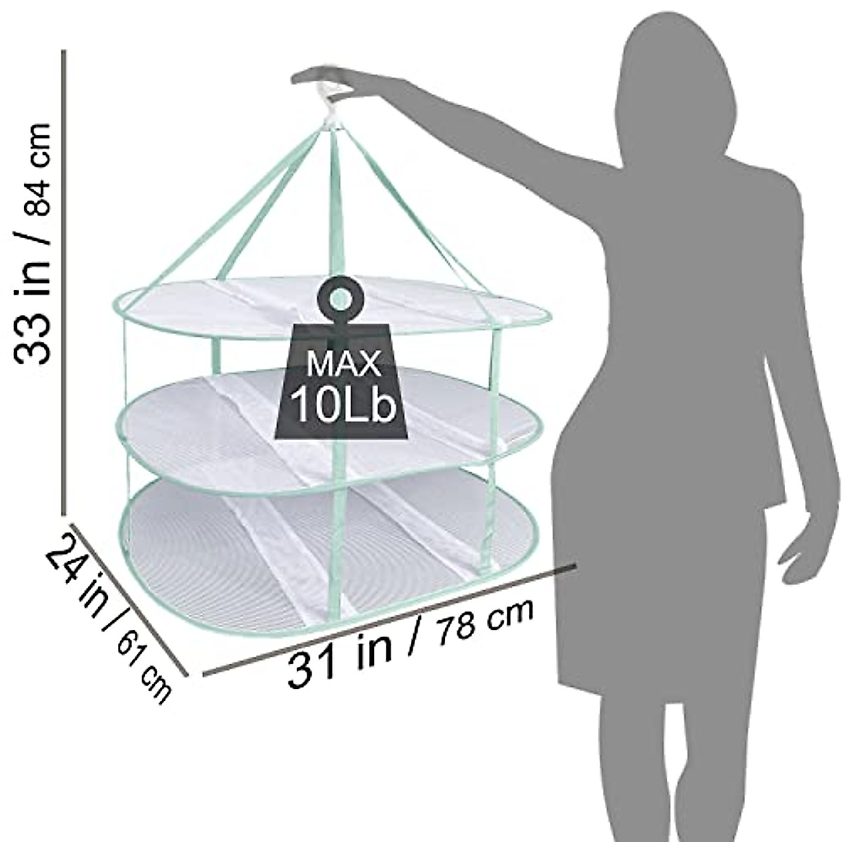 AMBER CAT | 𝓐𝓜𝓑𝓔𝓡 𝓒𝓐𝓣 | 3-Tier Sweater Drying Rack Mesh | Foldable Hanging Dryer | Laundry Mesh Drying Rack | Foldable Clothing Dryer Racks Collapsible (3 Tier Green)