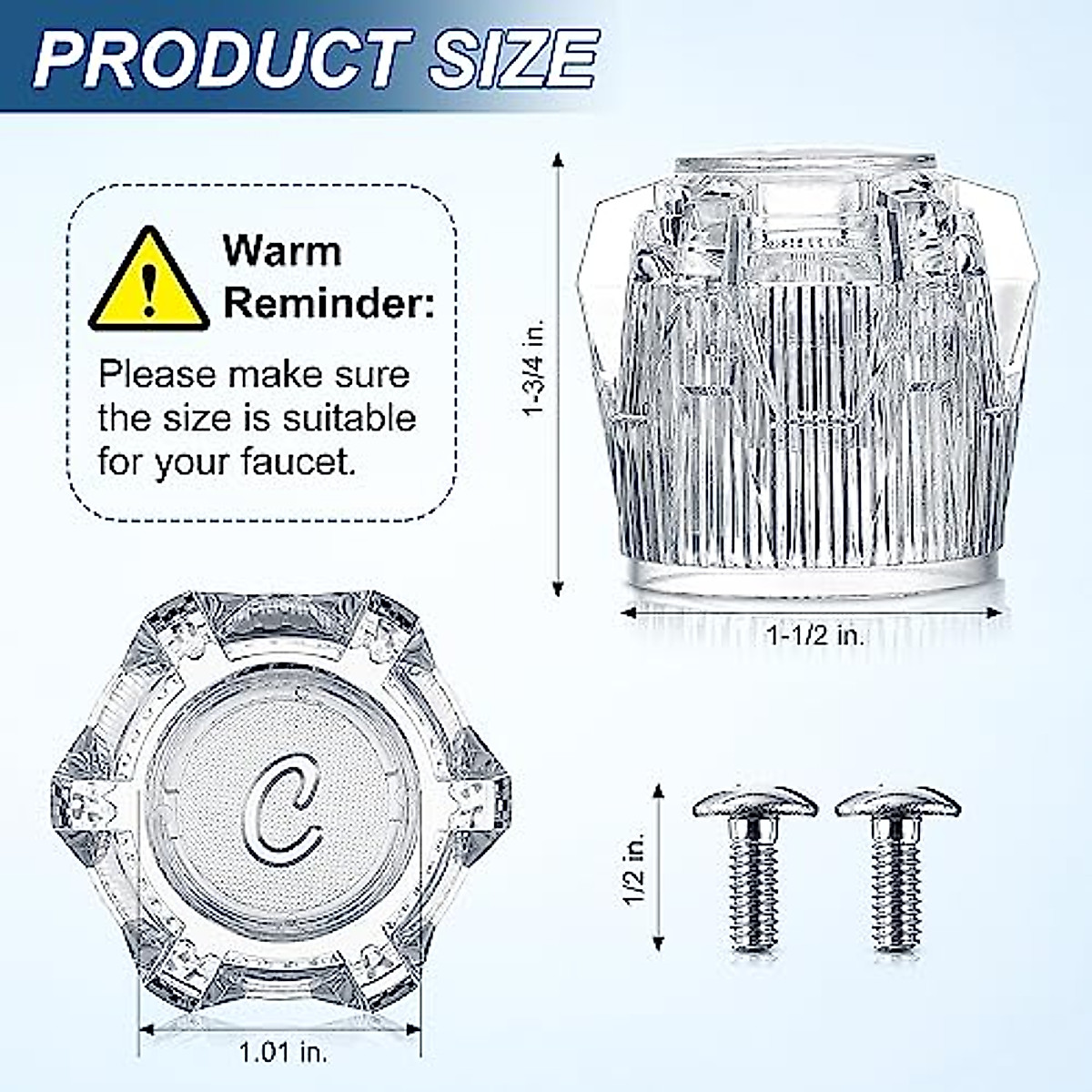 Dreyoo Shower Knob Replacement Compatible with Phoenix Mobile Home Sink &Tub/Shower, Acrylic Bathtub Knobs Parts Clear Faucet Handles with 17pt Spline Point Broach Center Hole(1 Pair)