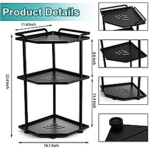 Nicunom 3-Tier Kitchen Corner Organizer Shelf, Countertop Storage Rack, Under Sink Organizers, Pots and Pans Organizer for Cabinet, Bathroom Countertop Organizer, Black