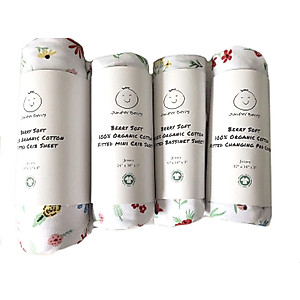 Bassinet Sheet Floral Premium Organic Cotton, Cradle and Bassinet Mattress Sheets, Breathable and Super Soft Standard Fitted Sheet for Oval, Hourglass, and Rectangle Mattresses (Bassinet)