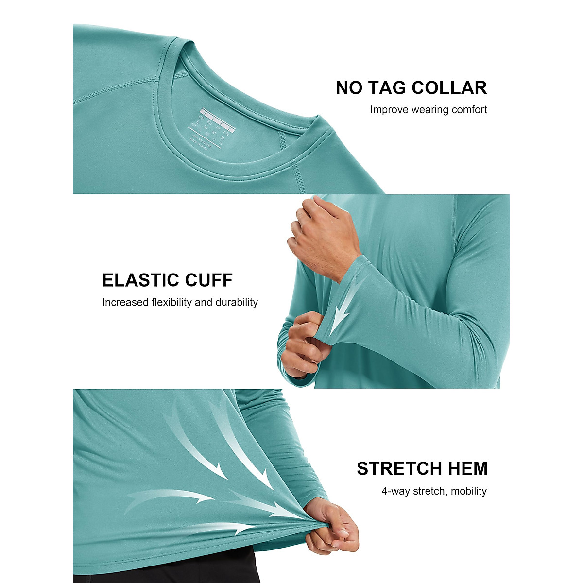 Hiking Shirts for Men Long Sleeve Running Shirts Quick Dry Shirts for Men Baselayer Shirt Men Performance Sun Tshirt Rash Guard for Men Beach Shirts Grey Green