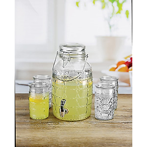 Circleware Wicker Entertainment Set, Beverage Dispenser With Hermetic Locking Lid And 4 Glasses, Glassware Pitcher for Water, Juice, Beer Wine Liquor, Kombucha & Cold Drinks, 128 oz & 4x16 oz