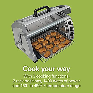 Hamilton Beach 6-Slice Countertop Toaster Oven with Easy Reach Roll-Top Door, Bake Pan, Silver (31127D)