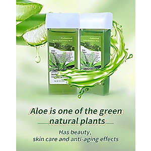 Roller Waxing Kit for Sensitive Skin, Aloe roll on wax cartridge warmer for arms, legs and larger areas of the body hair removal, at home waxing kit for women and men