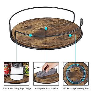 Giikin Lazy Susan Turntable Food Storage Container, 9.8 Inch Round 360 Degree Rotating Cabinet Organizer for Kitchen Pantry Fridge Countertop Snack Spice Rack Fruit Storage (Rustic Brown)