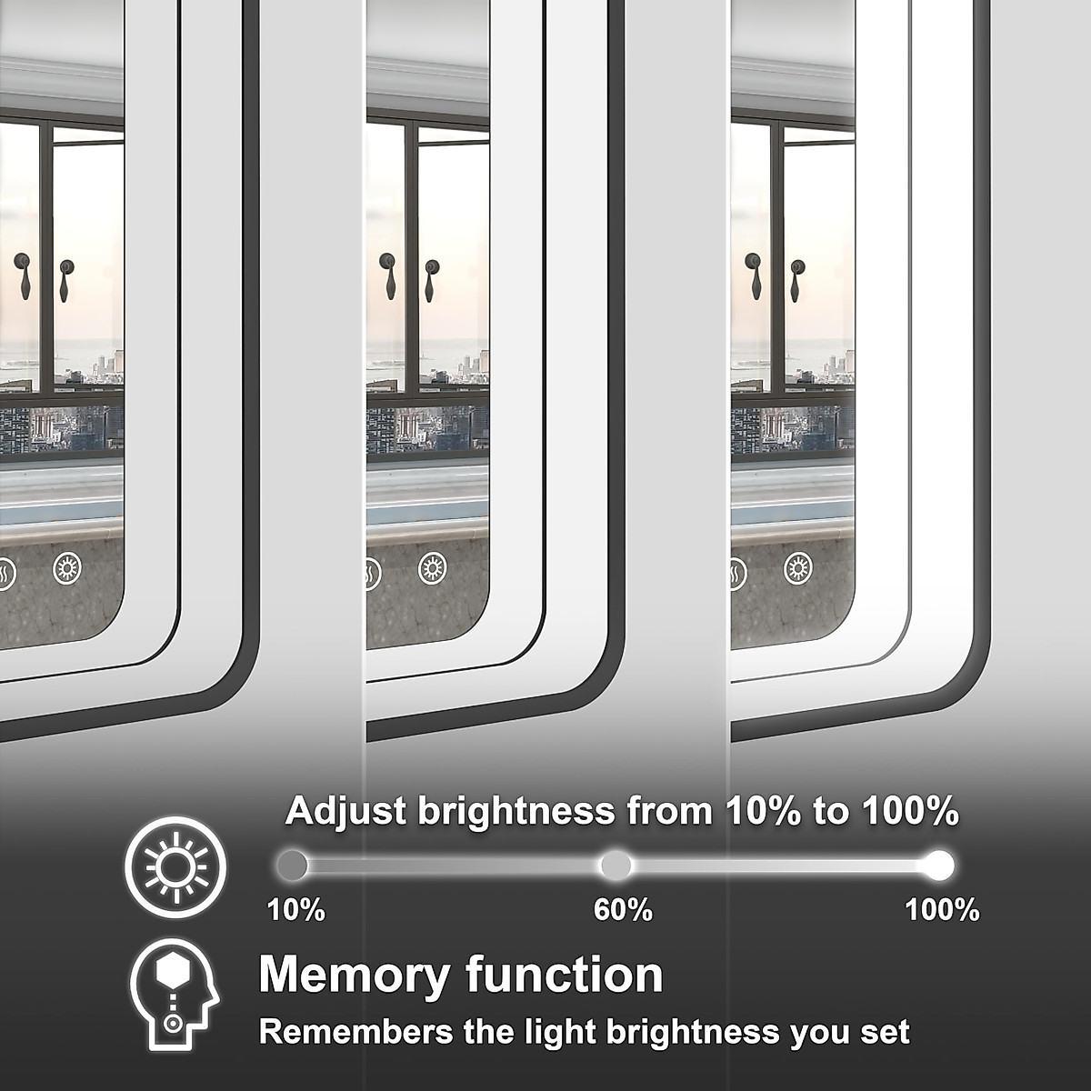 JSneijder 24x32 Inch Black LED Bathroom Mirror, Black Framed Vanity Mirror with Lights, Anti-Fog Bathroom Mirror, Wall Mounted Dimmable Lighted Bathroom Mirror(Horizontal/Vertical)