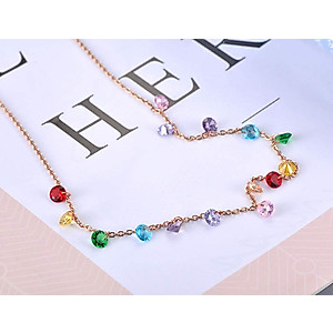 Lokaerlry Trendy Boho Stainless Steel Colorful CZ Crystal Rainbow Choker Necklaces for Women, Dainty Rhinestone Beaded 14k Gold Chain Layering Necklace