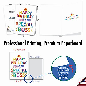 NobleWorks - Funny Happy Birthday to Best Boss Note Card with Envelope (4.63 x 6.75 Inch) - Watercolor Bday Greeting Card for Women and Men - Bday Celebration Notecard - Special Boss C9582BDG