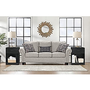 Iwell Nightstand Set of 2 with Drawer & Open Compartment, 23.6" H Bedside Table, End Table for Small Space, Bedroom, Black