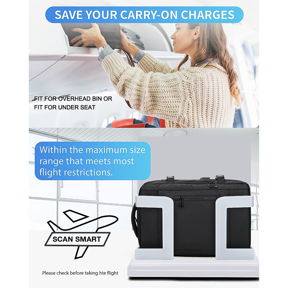 VECAVE Travel Backpack for Women Men Black Carry On Backpack,Expandable Airline Airplane Approved Weekenders Backpack,Fit 15.6 Inch Laptop Waterproof 40L Travel Backpack