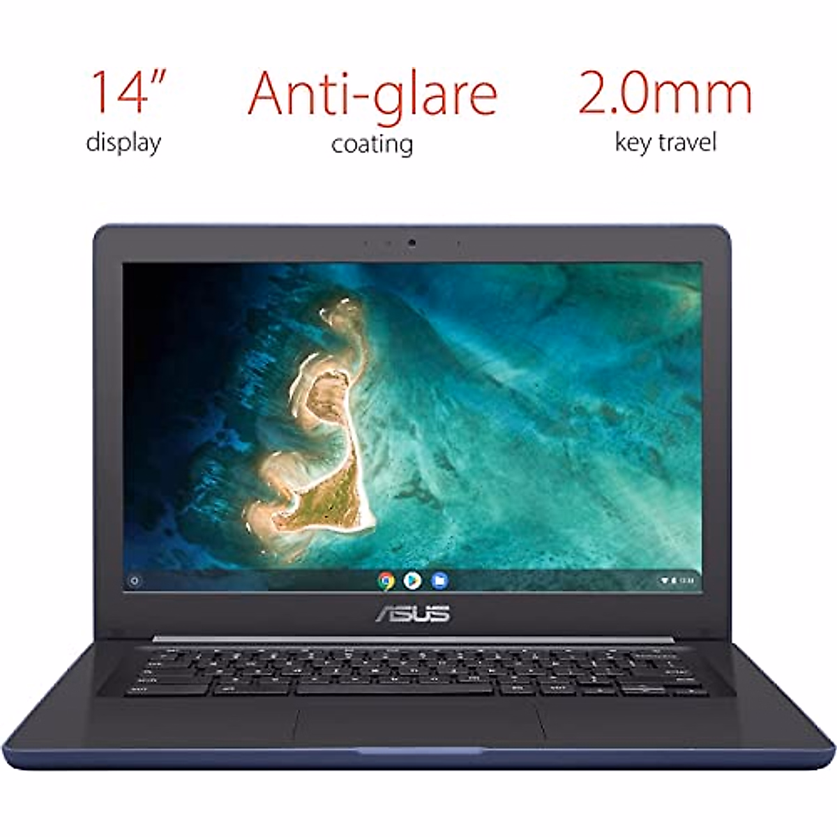 ASUS Newest 14" Rugged & Spill Resistant Chromebook, Education Edition, Military STD 810G, Intel N3350, 4GB RAM, 160G Space(32G eMMC+128G Card), WiFi, Bluetooth, Webcam, DarkBlue, Chrome OS, JVQ MP