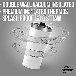 Arctic Tumblers | 30 oz Matte White Insulated Tumbler with Straw & Cleaner - Retains Temperature up to 24hrs - Non-Spill Splash Proof Lid, Double Wall Vacuum Technology, BPA Free & Built to Last