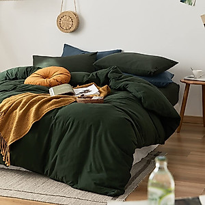 AMWAN Olive Green 4 PCS Bedding Set 【1 Queen Duvet Cover + 2 Standard Queen Pillowcases + 1 Queen Fitted Sheet】