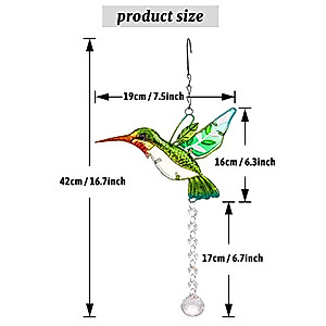 Andiker Crystal Suncatchers Hanging, Stained Glass Hummingbird Crystal Ball Prisms Ornament, Rainbow Maker Home Décor for Windows Chandelier Home Garden, Gift for Bird Lovers (Green)