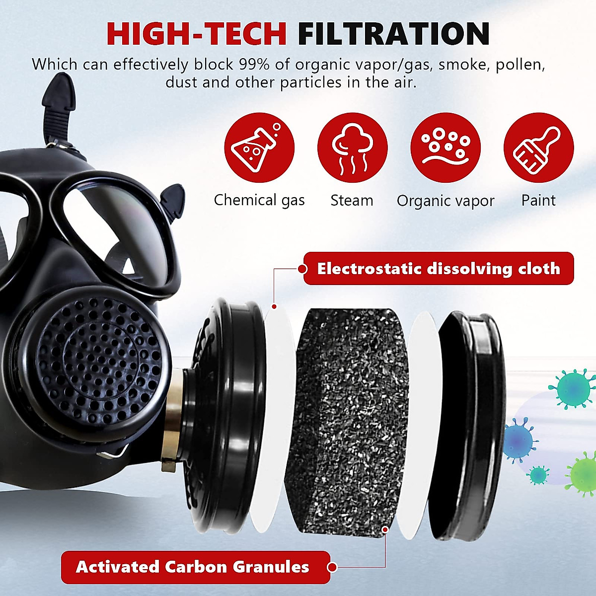 GZYZAMZ Full Face Respirator Reusable Gas Mask, Survival Nuclear and Chemical Gas Masks with 40mm Activated Carbon Filter in Vapor, Chemical, Gas, Paint Spary, Woodworking and Other Work Protection