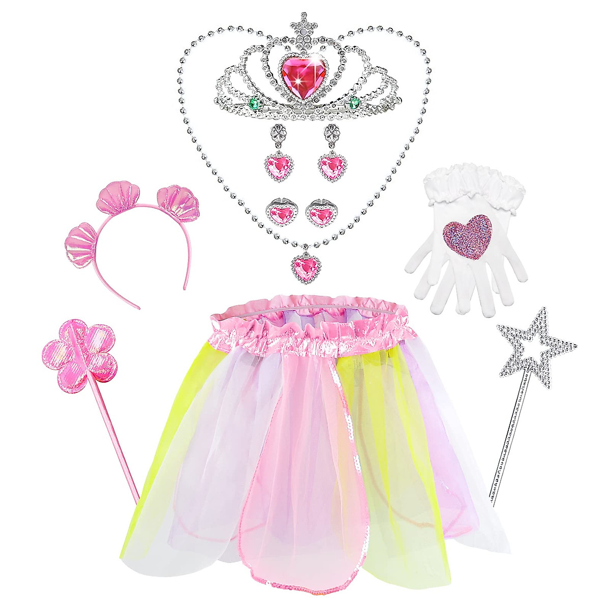 Jeowoqao Girls Dress Up Costume Set, Fairy and Mermaid Role Play Dress-up Trunk with Accessories 25pcs Little Girls Pretend Play Costume for Kids Age from 2-5
