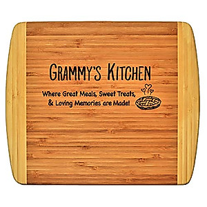 Grammy Gift - Grammy’s Kitchen Where Great Meals Sweet Treats & Loving Memories are made - Engraved 2-Tone Bamboo Cutting Board Grandma Christmas Birthday Mothers Day For Decor & Usage (11.5x13.5)