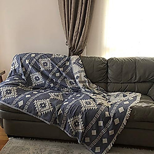 Bersuse 100% Cotton Belize XL Throw Blanket Turkish Towel - 75x90 Inches, Dark Blue
