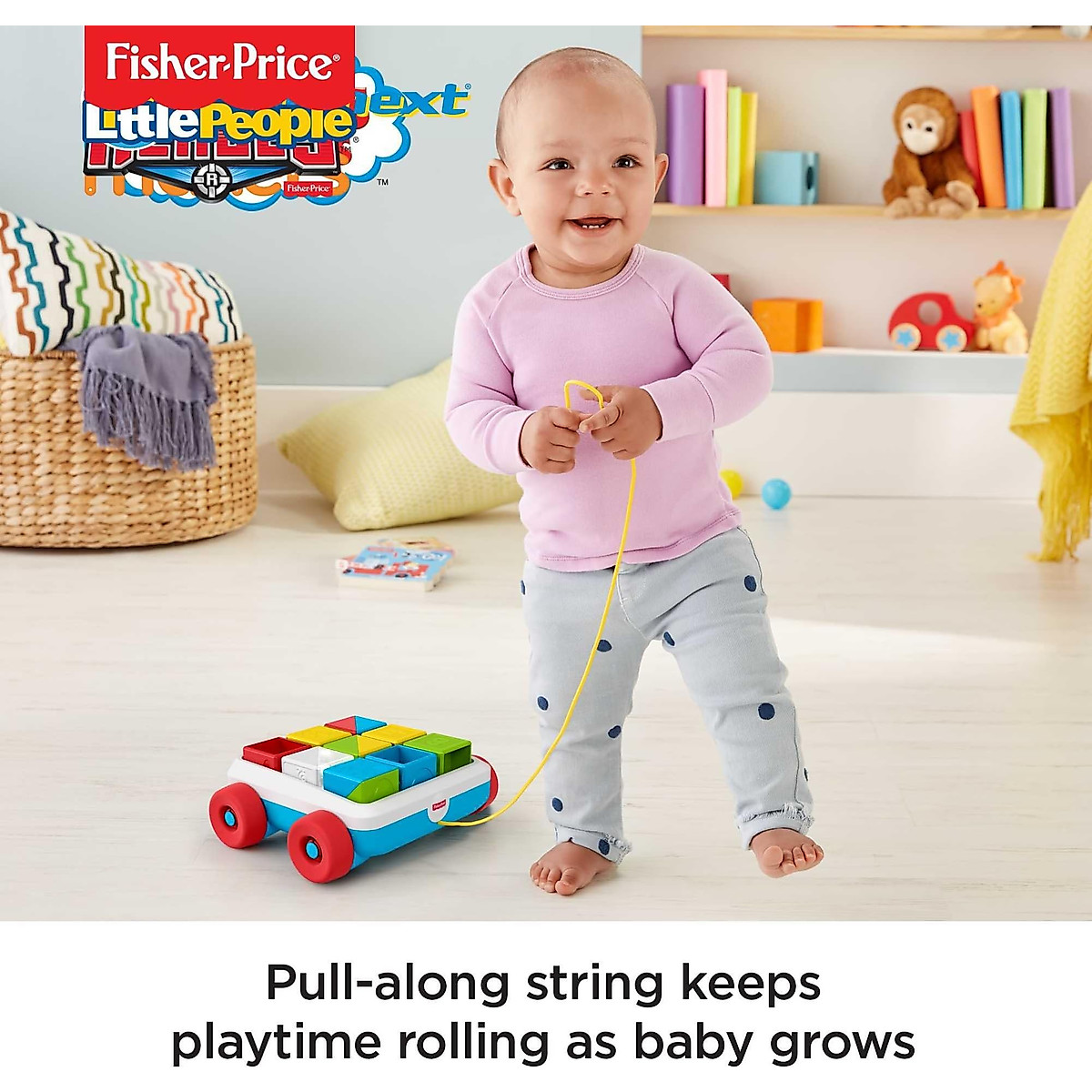 Fisher-Price Pull-Along Activity Blocks, Toy Wagon for Babies