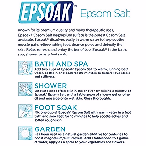 Epsoak Epsom Salt 5 lb. Magnesium Sulfate USP. (Qty. 1 x 5lb. Bags) Resealable Epsom Salt Bulk Bags Unscented, Made in The USA, Cruelty-Free Certified