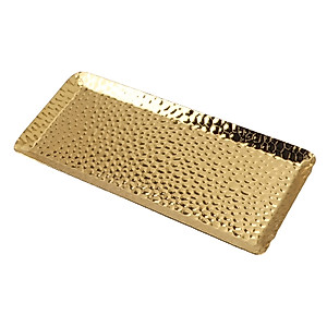 Fdit 25x11cm Towel Hammering Trays,Stainless Steel Multipurpose Dishwasher Safe Dessert Tray That Suitable for Family Restaurant Use (Gold)