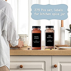 FYY Kitchen Labels, 275 Spice Jar Labels,Minimalist Matte Black Sticker White Text Label +Blank Stickers,Waterproof,Tear Resistant,Write On,Pantry Labels,Organization for Jars Bottles Containers Bins