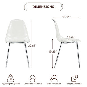 Baysitone Clear Dining Chairs Set of 4, Modern Kitchen Chairs with Transparent Seat, Acrylic Accent Side Chairs with Metal Legs for Dining Room, Kitchen, Living Room with Silver