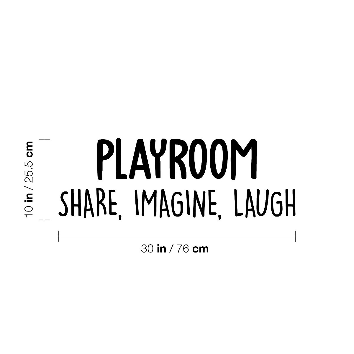 Vinyl Wall Art Decal - Playroom. Share, Imagine, Laugh - 10" x 30" - Trendy Cute Fun Positive Quote Sticker for Kids Bedroom Living Room Playroom Nursery Baby Room Daycare Classroom Decor (Black)