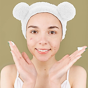 YISSION 2PCS Bear Ears Spa Headband No Slip Head Band for Face Wash Makeup Skincare Facial Headband Elastic Hair Band Carol Fleece Headbands for Women Girls (White Coffee)