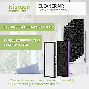 Nisreen FLT4850PT Air Puri-fier Filter Replacement Filter Compatible with Germ-Guardian Filter B AC4850PT AC4300WPT AC4900 Air Puri-fier, 2 HEPA and 6 Pre-Filter