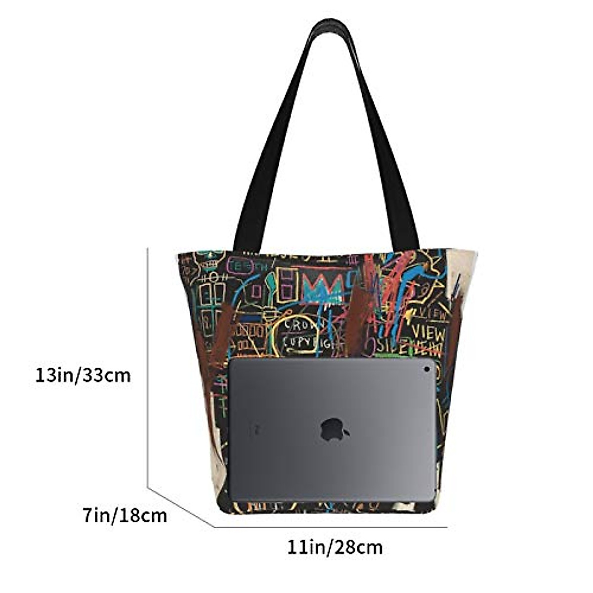 antcreptson Jean-Michel Basquiat Extra Large Canvas Market Beach Travel Reusable Grocery Shopping Tote Bag Portable Storage Handbags