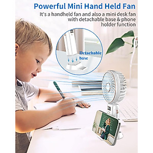 Portable Fan for Travel,Mini Fan Handheld Fan 4500mAh,Small Personal Hand Fan Rechargeable Battery Operated Hand Held Fan,Little Cute Face Facial Fans,Ventilador Portatil for Women Kids Gifts White