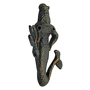Green Cast Iron King Neptune Wall Hooks, Set of 2, 6.5 Inches