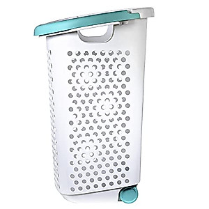CEPTEN 2 Bushel Rolling Plastic Laundry Hamper with Pop-up Handle, White, 2 Pack