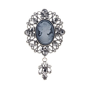 Vintage Princess Frame Crystal Brooches Pins,Victorian Cameo Pin Vintage Rhinestone Brooch Jewelry(Silver)