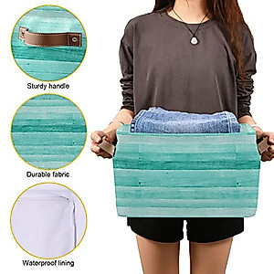 ALAZA Teal Turquoise Green Wood Large Storage Basket with Handles Foldable Decorative 1 Pack Storage Bin Box for Organizing Living Room Shelves Office Closet Clothes