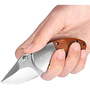 EZKIT Pocket Knife, Small Wood Handle 2in Blade Stainless Steel Everyday Carry Knife