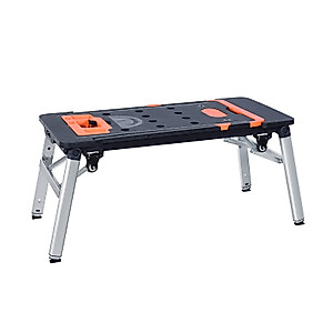 LEADALLWAY 7-in-1 Folding Portable Workbench Painted Work Table as Workbench, Scaffold,Platform,Sawhorse,Car Creeper and Hand Truck with 4 Wheels, Black