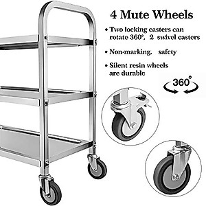 Marada 3 Tier Stainless Steel Utility Cart with Locking Wheels Shelf Kitchen Cart Trolley 37'' L x 19'' W x 37''H Utility Rolling Serving Catering Storage for Kitchen Restaurant Hotels
