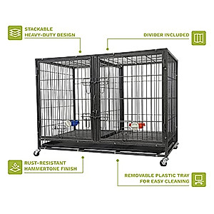 Go Pet Club 44" Heavy Duty Stackable Cat Dog Pet Metal Crate Kennels Outdoor and Indoor with Divider and Water Bowls, Large