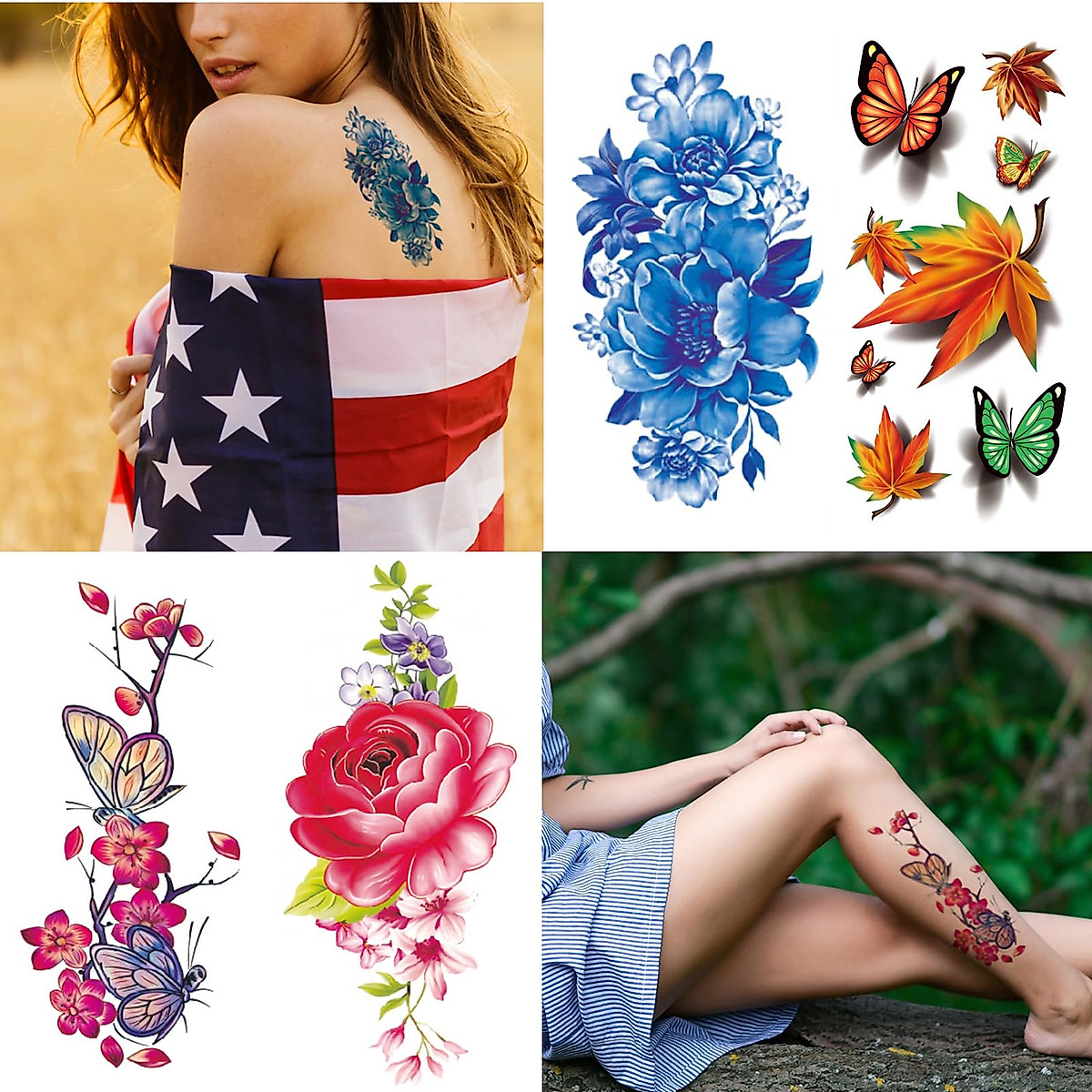 82 Sheets Temporary Tattoos for Women & Kids | Water-Resistant & Easy ...
