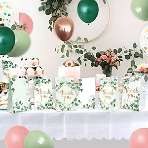 Levfla 24Pack Eucalyptus Greenery Spring Thank You Candy Bags with Stickers Sage Green Goodie Bags Neutral Baby Shower Bridal Shower Gift Paper Sack B-day Party Favor Ideas Decoration