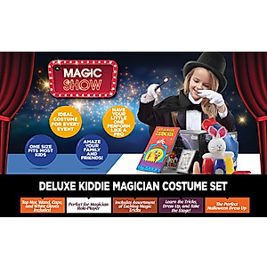 PREXTEX Magician Costume Kids Kit - Magic Tricks Games Toy with Magic Costume Includes Top Hat, Cane, Cape, Wand Kit