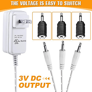 Sumind 2 Pack AC DC Power Adapter Compatible with Department 56 Village Accessories, 3V Power Cord, 3 Black Selectable Plugs for Christmas Halloween Village House Lantern Street Lamp Accessories