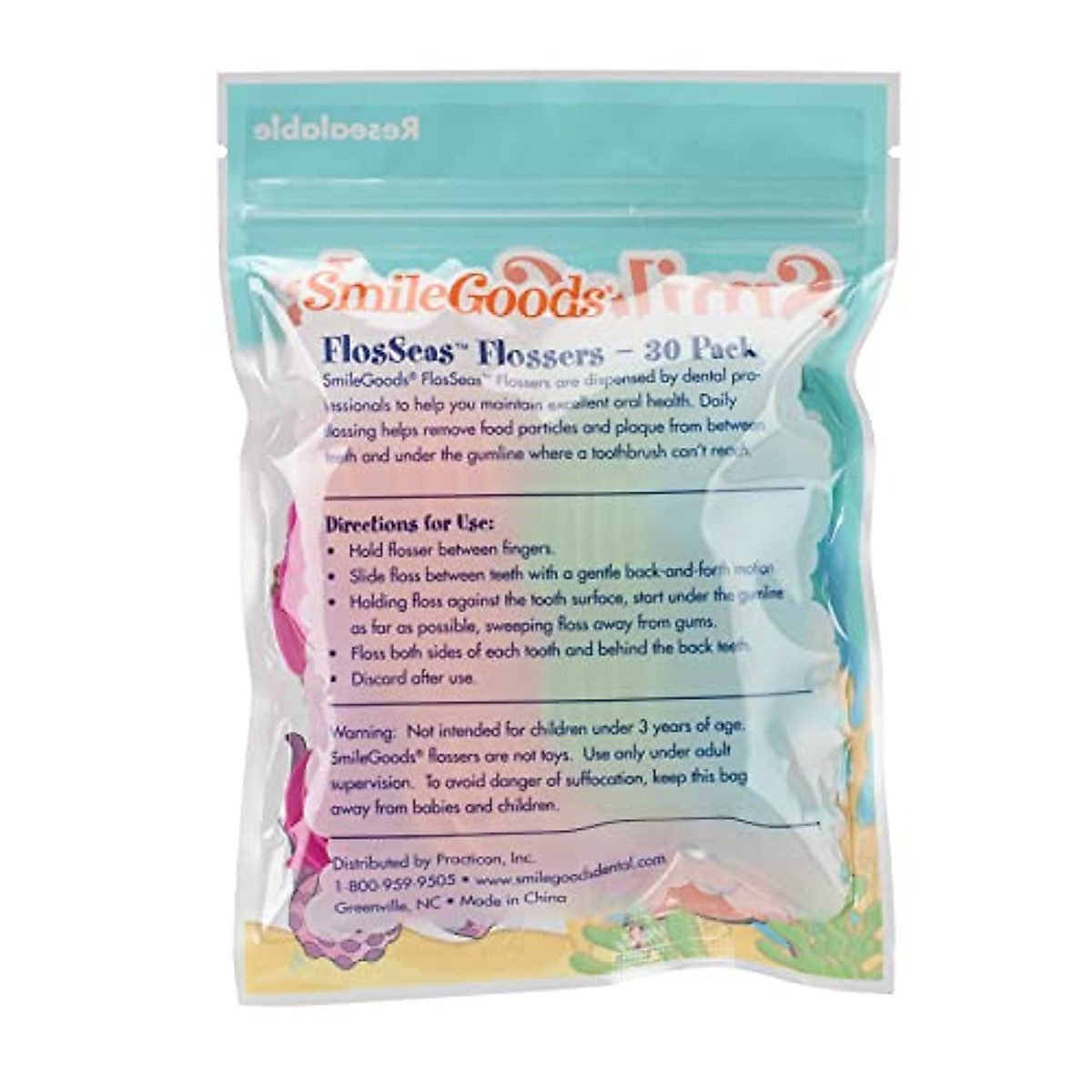 SmileGoods FlosSeas Flossers, 30 Flossers Per Pack, Bulk Case of 12 Packs, 360 Total Flossers