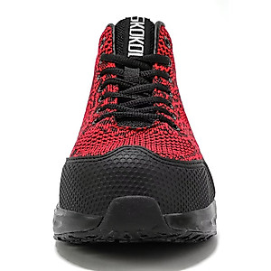 SKOKOD Men's Steel Toe Shoes Non-Slip Puncture Proof Work Shoes Food Service Safety Shoes for Men Lightweight Breathable Comfortable Outdoor Sports Shoes（Red 9）