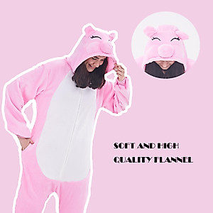 NEWCOSPLAY Unisex Adult Pink Pig Onesie Pajamas Animal One Piece Costume Cosplay Sleepwear (Pink Pig, X-Large)