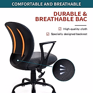 CLATINA Mid Back Office Desk Chair with Comfortable Thickened Seat Cushion Fabric Ergonomic Swivel Computer Task Chair with Armrest for Home Office Studying, Grey