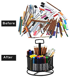 Marbrasse Mesh Desk Organizer, 360-Degree Rotating Multi-Functional Pen Holder, 4 Compartments Desktop Stationary Organizer, Home Office Art Supply Storage Box Caddy (Black)