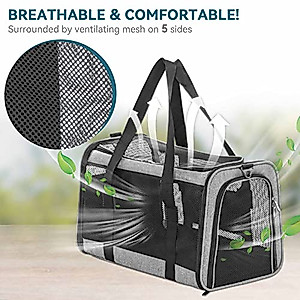 Petsfit Most Airline Approved Cat Carrier Dog Carriers Soft-Sided Pet Washable Travel Carrier for Puppies/Kittens/Rabbit,5-Sided Breathable mesh/Self-Lock Zippers